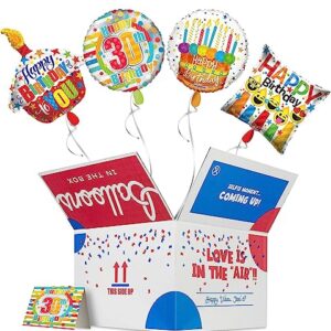 Inflated Happy Birthday Balloon Surprise Box (4) - 30th Birthday Gifts For Her & Him, Birthday Gift Ideas - Shipped Helium Foil Balloons Bouquet With Birthday Card, Order Great Gifts For Girlfriend