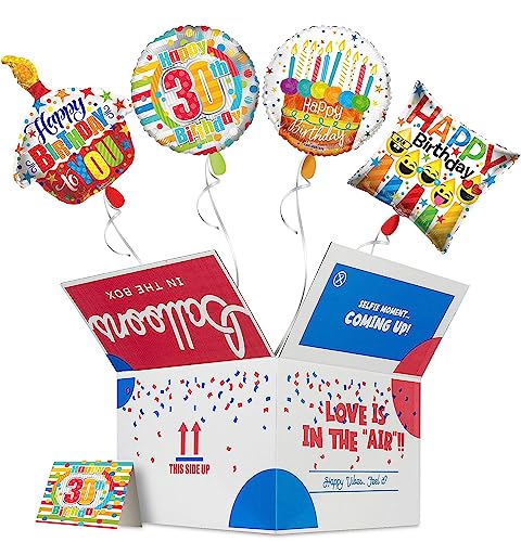 Inflated Happy Birthday Balloon Surprise Box (4) - 30th Birthday Gifts For Her & Him, Birthday Gift Ideas - Shipped Helium Foil Balloons Bouquet With Birthday Card, Order Great Gifts For Girlfriend