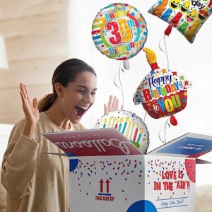 Inflated Happy Birthday Balloon Surprise Box (4) - 30th Birthday Gifts For Her & Him, Birthday Gift Ideas - Shipped Helium Foil Balloons Bouquet With Birthday Card, Order Great Gifts For Girlfriend