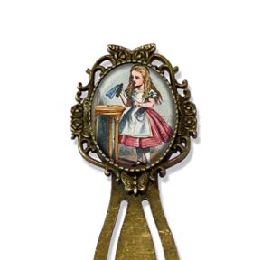 classic alice in wonderland drink me - handmade oval glass metal bookmark book lover