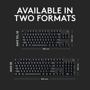 Logitech G413 TKL SE Mechanical Gaming Keyboard - Compact Backlit Keyboard with Tactile Mechanical Switches, Anti-Ghosting, Compatible with Windows, macOS - Black Aluminum (Renewed)