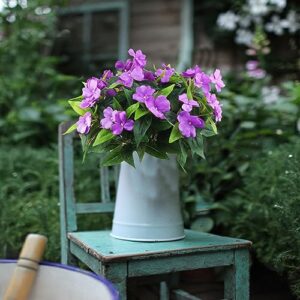 FAICOIA 2 Pcs Artificial Impatiens Flowers Bouquet Faux Impatiens Bushes Purple Silk Flowers Greenery Artificial Impatiens for Outdoors Patio Lawn Garden Balcony Pot Hanging Basket Porch Decoration