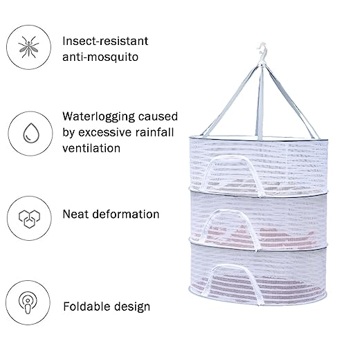 Herb Drying Rack 3 Layer Hanging Mesh Net for Plants Herb Dryer, Herb Dryer Hanging Rack Foldable Hanging Mesh Dryer for Buds, Fruits, Flowers, Vegetables, Fish, Clothes, Doll(White)