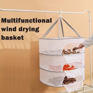 Herb Drying Rack 3 Layer Hanging Mesh Net for Plants Herb Dryer, Herb Dryer Hanging Rack Foldable Hanging Mesh Dryer for Buds, Fruits, Flowers, Vegetables, Fish, Clothes, Doll(White)