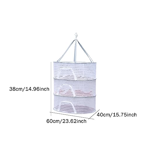 Herb Drying Rack 3 Layer Hanging Mesh Net for Plants Herb Dryer, Herb Dryer Hanging Rack Foldable Hanging Mesh Dryer for Buds, Fruits, Flowers, Vegetables, Fish, Clothes, Doll(White)