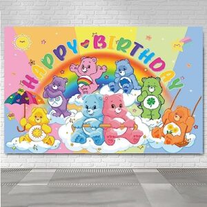 care cute bear backdrop bear birthday decoration, cartoon bear party ornament banner photography background boy girl baby shower decoration 5x3ft