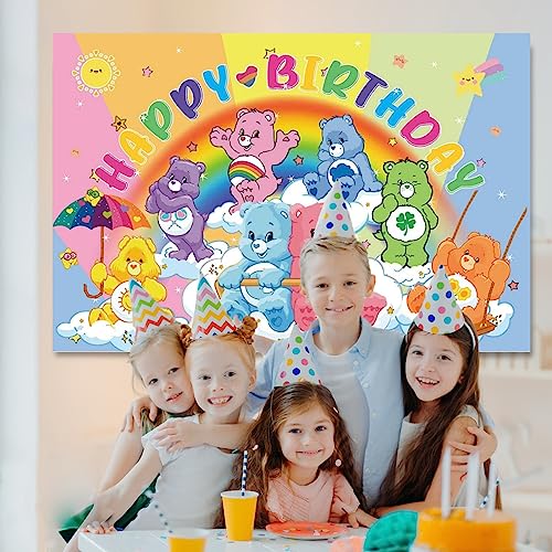 Care Cute Bear Backdrop Bear Birthday Decoration, Cartoon Bear Party Ornament Banner Photography Background Boy Girl Baby Shower Decoration 5x3FT