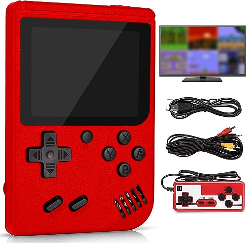 Retro Handheld Game Console with 500 Classic FC Games, Portable Retro Game Console, 3-inch LCD Screen and Add-on Controller, Handheld Game Console Supports Connectivity to TV and Two Players (RED)