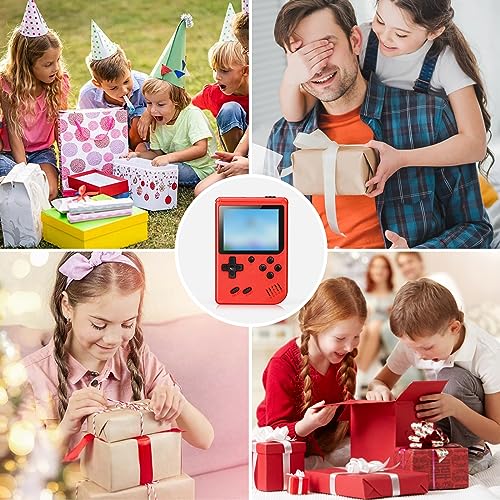 Retro Handheld Game Console with 500 Classic FC Games, Portable Retro Game Console, 3-inch LCD Screen and Add-on Controller, Handheld Game Console Supports Connectivity to TV and Two Players (RED)