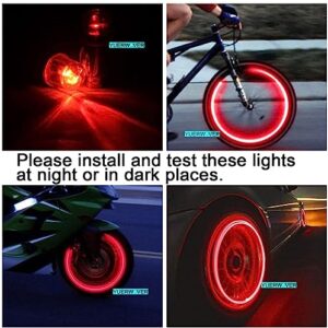 YUERWOVER 4 Pack LED Bike Wheel Lights Car Tire Valve Stems Caps Bicycle Motorcycle Waterproof Tyre Spoke Flash Light Cool Reflector Accessories for Men Women Kids (Red)