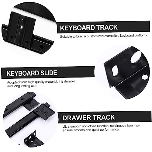 DOITOOL 1 Pair Guide Computer Tray Cabinet Drawer Desk Trays Keyboard Slide Furniture Slides Tray Keyboard Slide Rail Bracket Cupboard Rail Rack Cold Rolled Steel Black Furniture Slides