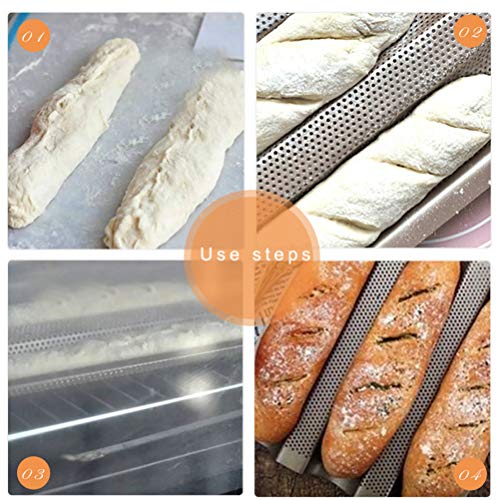 Zerodis Perforated French Bread Pan,Non Stick Perforated French Bread Pan Bakeware Toast Cooking Bake Home Bread Baking Waves Toaster Oven Baking Tray (4)