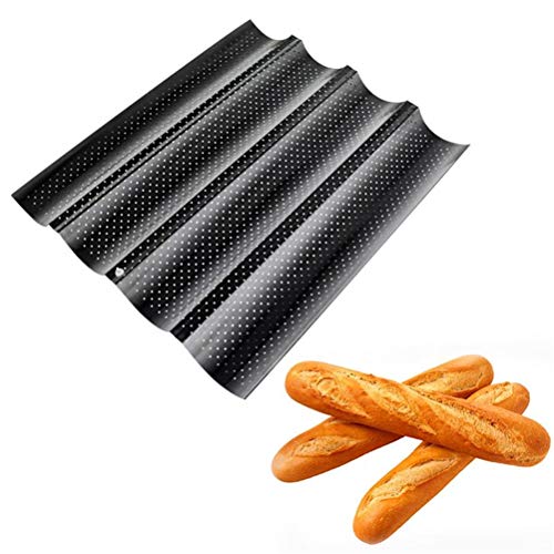 Zerodis Perforated French Bread Pan,Non Stick Perforated French Bread Pan Bakeware Toast Cooking Bake Home Bread Baking Waves Toaster Oven Baking Tray (4)