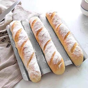 Zerodis Perforated French Bread Pan,Non Stick Perforated French Bread Pan Bakeware Toast Cooking Bake Home Bread Baking Waves Toaster Oven Baking Tray (4)