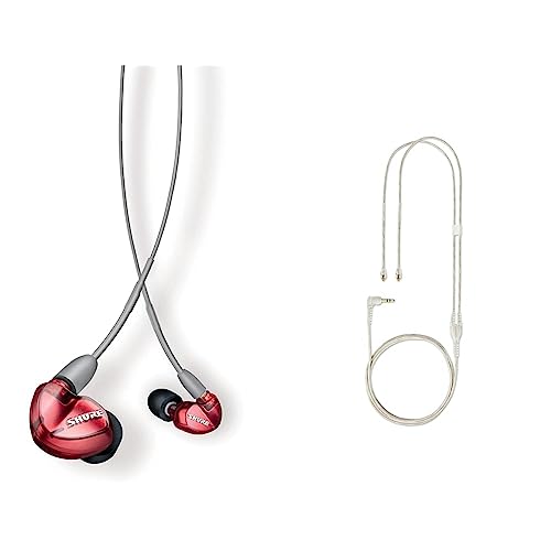 Shure SE535LTD Professional Wired Sound Isolating Earbuds, High Definition Sound + Natural Bass, Three Drivers - Red & EAC64CL 64 -Inch Detachable Earphone Cable