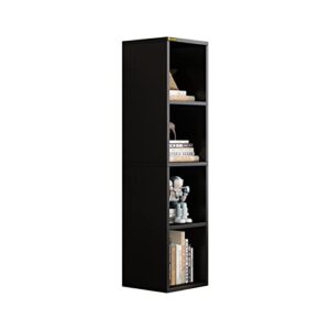 newsendy modern 4-tier open bookcase and bookshelf, floor standing bookcase storage shelves, wooden cube storage shelf for home office, living room, bedroom, black