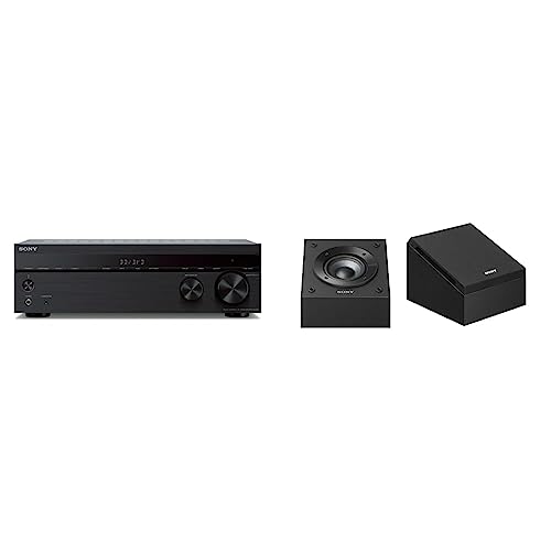 Sony STRDH590 5.2 Channel Surround Sound Home Theater Receiver: 4K HDR AV Receiver with Bluetooth,Black & SSCSE Dolby Atmos Enabled Speakers, Black, Dolby Atmos Enabled Speakers (Pair), 4 Inch