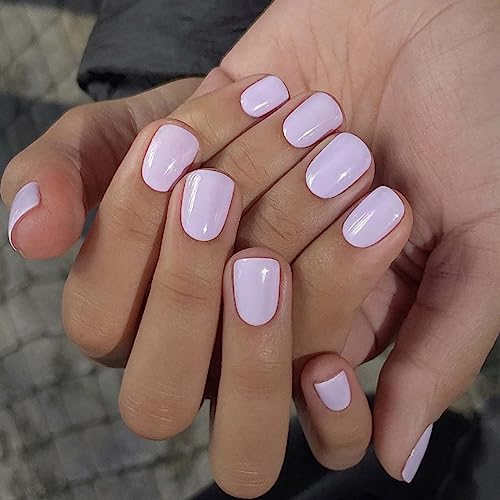 Short Press on Nails Square MABKJLF Fake Nails Purple Solid Color Full Cover False Nails with Designs Glossy False Nails with Nail Glue Artificial Acrylic Nails for Women Girls 24 Pcs