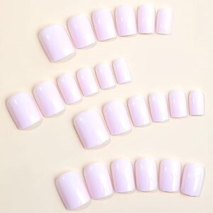 Short Press on Nails Square MABKJLF Fake Nails Purple Solid Color Full Cover False Nails with Designs Glossy False Nails with Nail Glue Artificial Acrylic Nails for Women Girls 24 Pcs