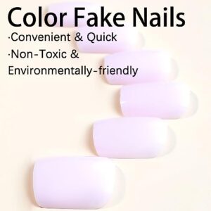 Short Press on Nails Square MABKJLF Fake Nails Purple Solid Color Full Cover False Nails with Designs Glossy False Nails with Nail Glue Artificial Acrylic Nails for Women Girls 24 Pcs