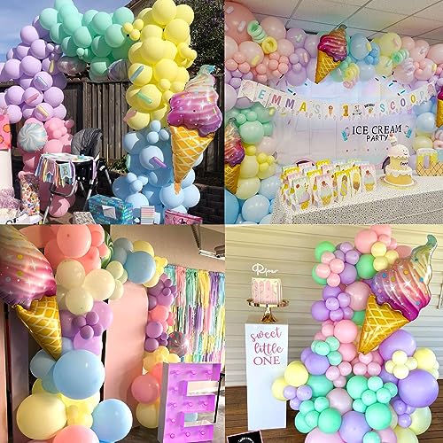 Pastel Balloon Garland Arch Kit, 142pcs Pastel Balloons Macaron Rainbow Balloons Ice Cream Foil Party Balloons for Baby Shower Girls Birthday Ice Cream Theme Party Decorations