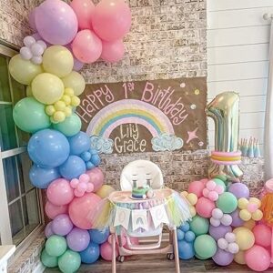 Pastel Balloon Garland Arch Kit, 142pcs Pastel Balloons Macaron Rainbow Balloons Ice Cream Foil Party Balloons for Baby Shower Girls Birthday Ice Cream Theme Party Decorations