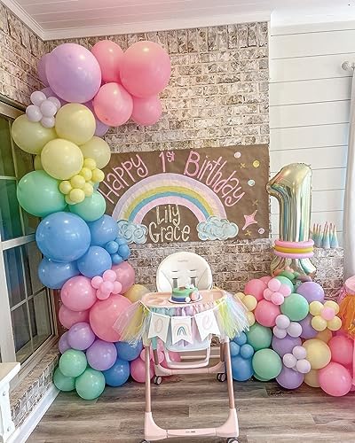 Pastel Balloon Garland Arch Kit, 142pcs Pastel Balloons Macaron Rainbow Balloons Ice Cream Foil Party Balloons for Baby Shower Girls Birthday Ice Cream Theme Party Decorations