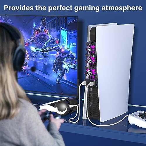 Cooling Fan for PS5, Cooler Fan with 3-Speed Quiet Fan, RGB Light for PS5 Cooling Fan, Efficient Cooling System for PS5 Accessories with 2 USB Hub Compatible with PlayStation 5 Digital & Discs Edition