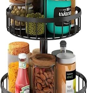 Vajdlpq Lazy Susan Organizer 2 Layers Metal Steel, Turntable Height Adjustable, Rotating Spice Rack for Pantry Cabinet Table