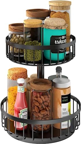 Vajdlpq Lazy Susan Organizer 2 Layers Metal Steel, Turntable Height Adjustable, Rotating Spice Rack for Pantry Cabinet Table