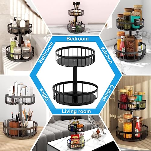 Vajdlpq Lazy Susan Organizer 2 Layers Metal Steel, Turntable Height Adjustable, Rotating Spice Rack for Pantry Cabinet Table