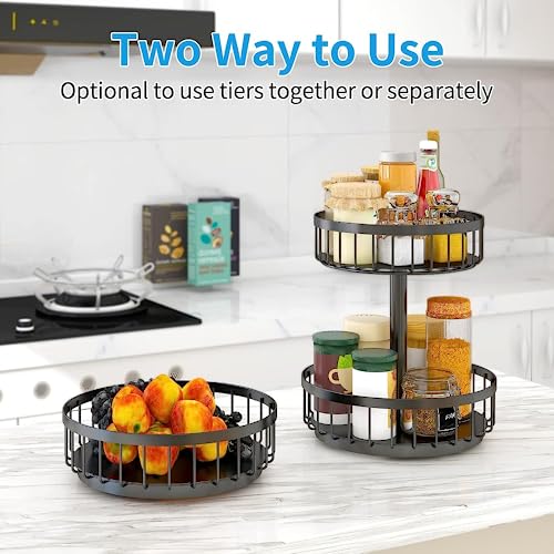 Vajdlpq Lazy Susan Organizer 2 Layers Metal Steel, Turntable Height Adjustable, Rotating Spice Rack for Pantry Cabinet Table