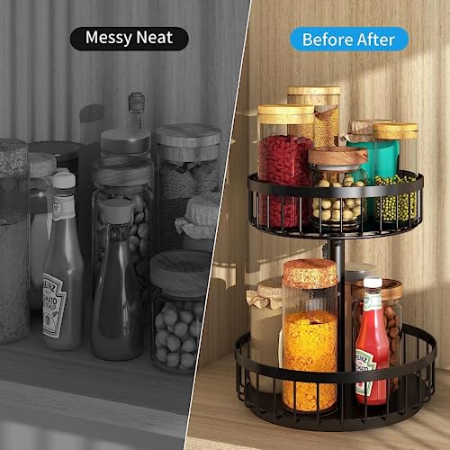 Vajdlpq Lazy Susan Organizer 2 Layers Metal Steel, Turntable Height Adjustable, Rotating Spice Rack for Pantry Cabinet Table