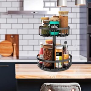 Vajdlpq Lazy Susan Organizer 2 Layers Metal Steel, Turntable Height Adjustable, Rotating Spice Rack for Pantry Cabinet Table