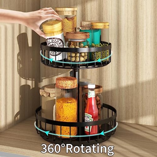 Vajdlpq Lazy Susan Organizer 2 Layers Metal Steel, Turntable Height Adjustable, Rotating Spice Rack for Pantry Cabinet Table