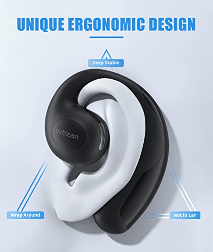 Ortizan Open Ear Headphones-Wireless Earbuds with Earhooks Bluetooth 5.3 and IP67 Sweatproof- Air Conduction Headphones with Dual 16mm Dynamic Drivers HiFi Stereo Sound for Sports(I9,Black)