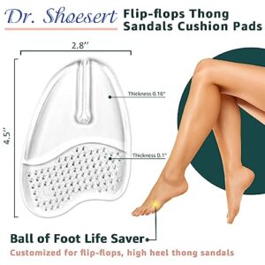 Dr. Shoesert Gel Metatarsal Pads for Flip-Flops Thong Sandals, Ball of Foot Cushion Inserts Relieve All Day Forefoot Pain for Women and Men (Clear - 3 Pairs)