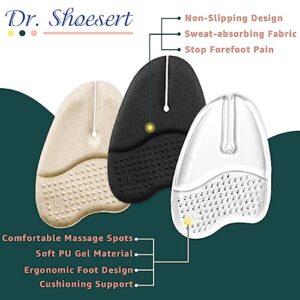 Dr. Shoesert Gel Metatarsal Pads for Flip-Flops Thong Sandals, Ball of Foot Cushion Inserts Relieve All Day Forefoot Pain for Women and Men (Clear - 3 Pairs)