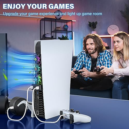 Cooling Fan for PS5,Cooler Fan with 3 Adjustable Quiet Cooling Fans and RGB Light for PS5 Cooling System Efficient Accessories Cooler Fan with 2.0 USB HUB for PlayStation 5 Disc and Digital Edition