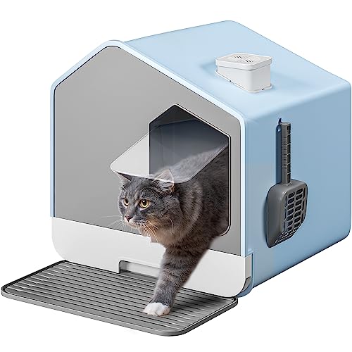 YITAHOME Extra Large Enclosed Cat Litter Box with Mat and Litter Scoop, Odorless Anti-Splashing XL Covered Hooded Cat Box, No Installation Needed