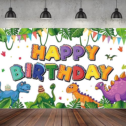 JOPARY Dinosaur Backdrop Happy Birthday Photography Background 73'' x 43'' Dinosaur Wall Banner for Kids Party Decorations and Baby Showers