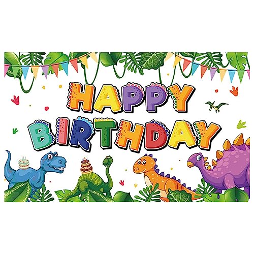 JOPARY Dinosaur Backdrop Happy Birthday Photography Background 73'' x 43'' Dinosaur Wall Banner for Kids Party Decorations and Baby Showers