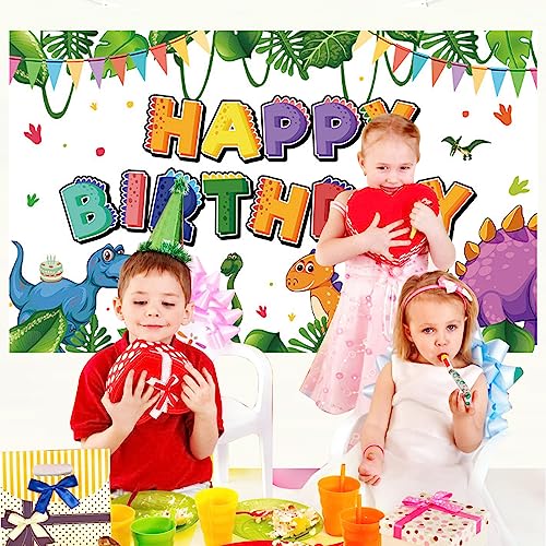 JOPARY Dinosaur Backdrop Happy Birthday Photography Background 73'' x 43'' Dinosaur Wall Banner for Kids Party Decorations and Baby Showers