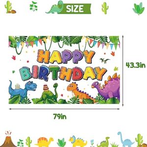 JOPARY Dinosaur Backdrop Happy Birthday Photography Background 73'' x 43'' Dinosaur Wall Banner for Kids Party Decorations and Baby Showers