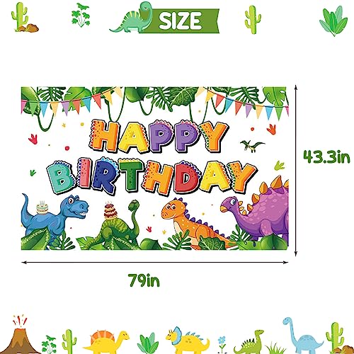 JOPARY Dinosaur Backdrop Happy Birthday Photography Background 73'' x 43'' Dinosaur Wall Banner for Kids Party Decorations and Baby Showers