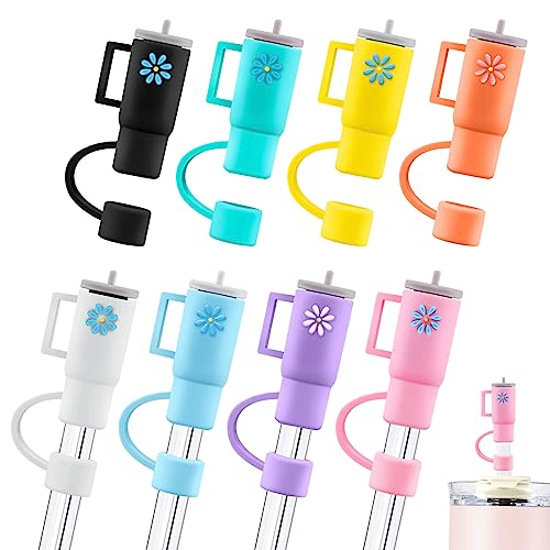 8Pcs Straw Topper for Stanley Cup, Silicone Straw Cover Cap for Stanley 30&40 Oz Tumbler with Handle, Reusable Straw Protectors, Mini Cute Stanley Straw Covers Cap for Stanley Cup Accessories(8color)