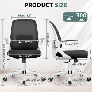 Winrise Office Chair Ergonomic Desk Chairs with Lumbar Support and Flip-up Arms, Comfortable Breathable Mesh Computer Executive Chair with Swivel Task, Adjustable Height 4'', Home, Bedroom - White