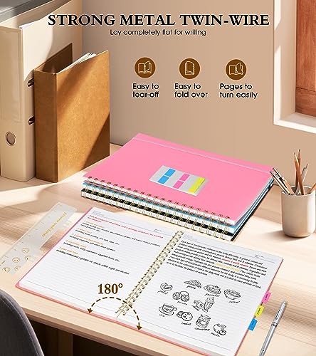 Spiral Notebook Journal 8.5” x 11”, A4 Large Pink Notebooks for Women Men, College Ruled Lined Journal, 100 GSM Paper, Plastic Hardcover Spiral Bound Journals for Work School Note Taking Business