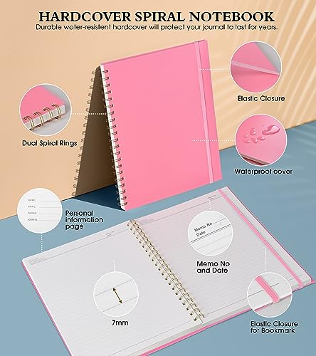 Spiral Notebook Journal 8.5” x 11”, A4 Large Pink Notebooks for Women Men, College Ruled Lined Journal, 100 GSM Paper, Plastic Hardcover Spiral Bound Journals for Work School Note Taking Business