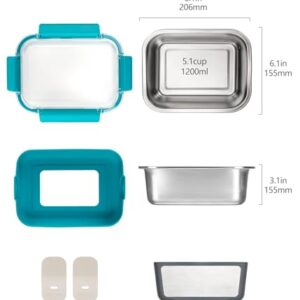 Stainless Steel Lunch Box with Silicone Sleeve/Bento Box/Food Storage Containers-Leak-Proof,Reusable and Microwavable-Ideal for Work & Travel-On-the-Go Meal Prep - Dishwasher Safe-1200ml/41Oz